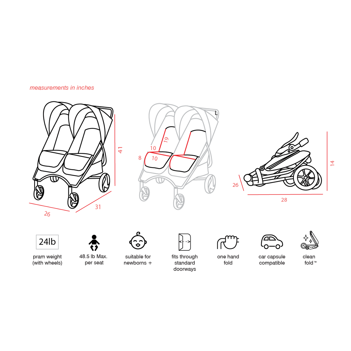 Valco Baby Slim Twin Sport 2024 Double Stroller with Bumper Bar-Sport ...
